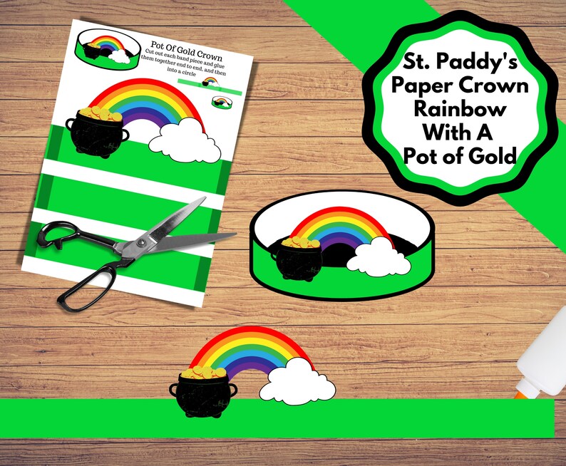 Printable Paper Rainbow With a Pot of Gold Crown for Kids, St. Patrick ...