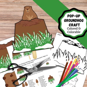 Printable Pop-up Groundhog Craft, Large Colored and Colorable Pop-up ...