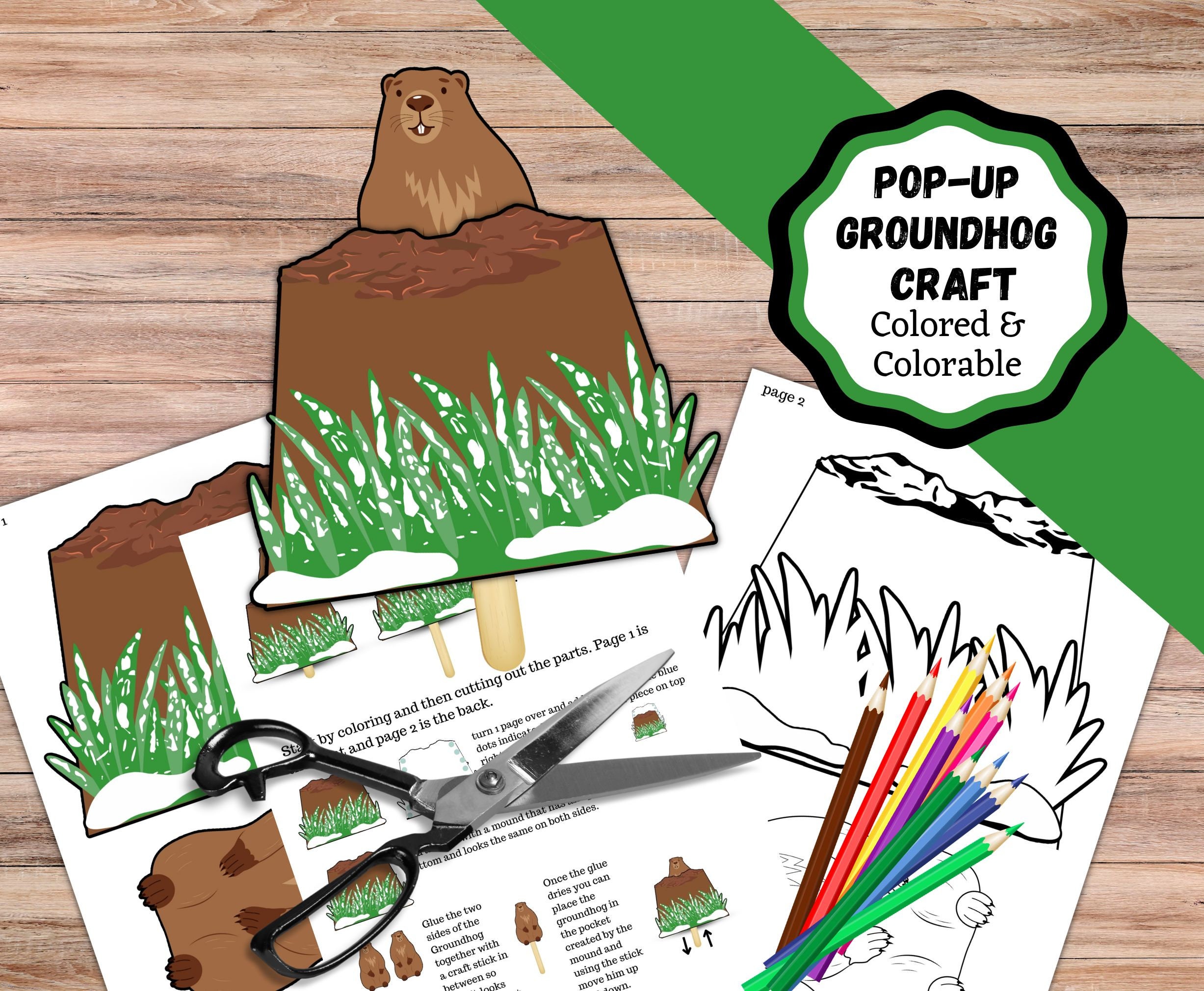 Printable Pop-up Groundhog Craft, Large Colored and Colorable Pop-up ...