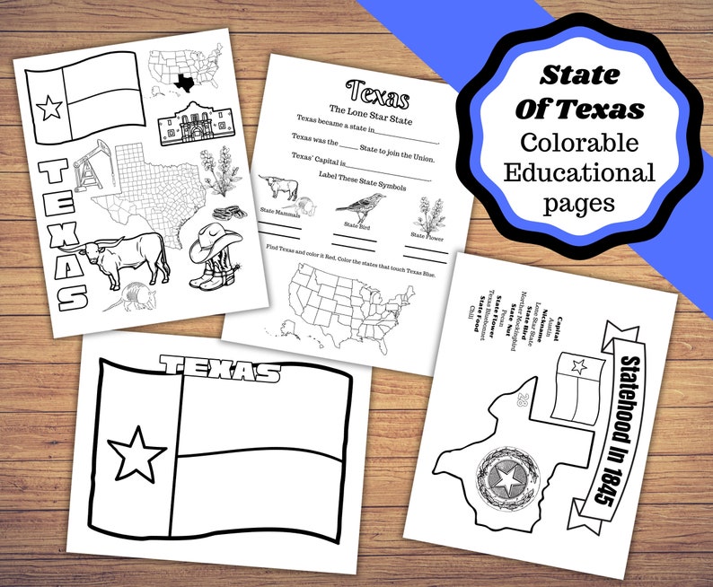 Texas State Printable Coloring and Worksheets, Learn About Texas, Texas ...