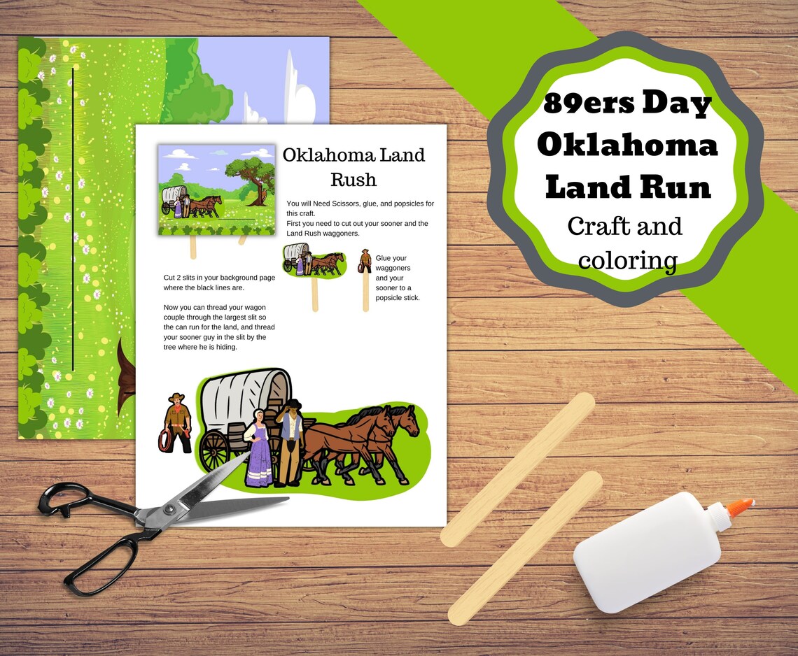 Printable 89ers Day/land Rush/land Run Craft, Info Sheet and Coloring ...
