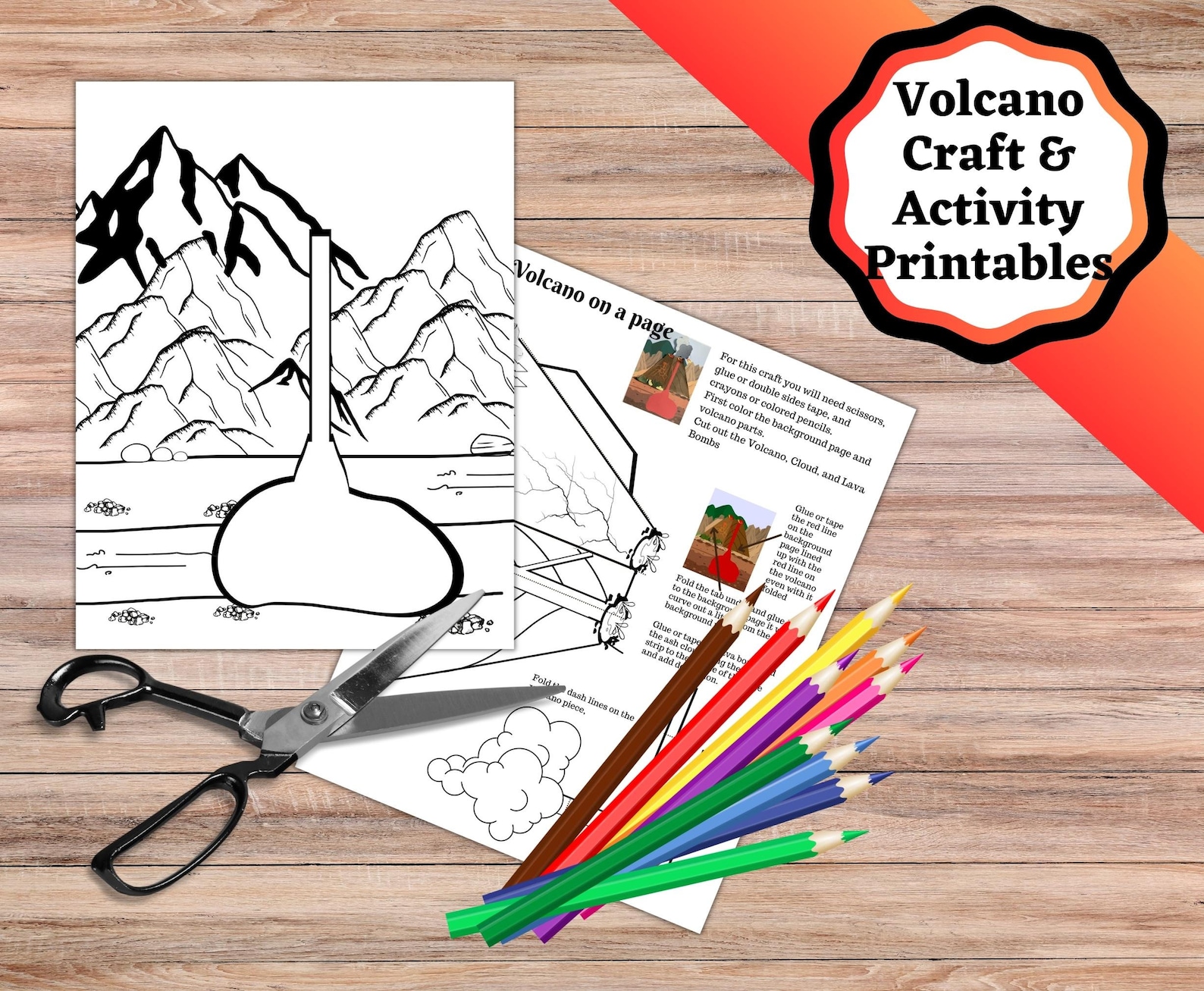 Printable Volcano Craft Pages, Craft, Activity, Coloring, and Maze ...
