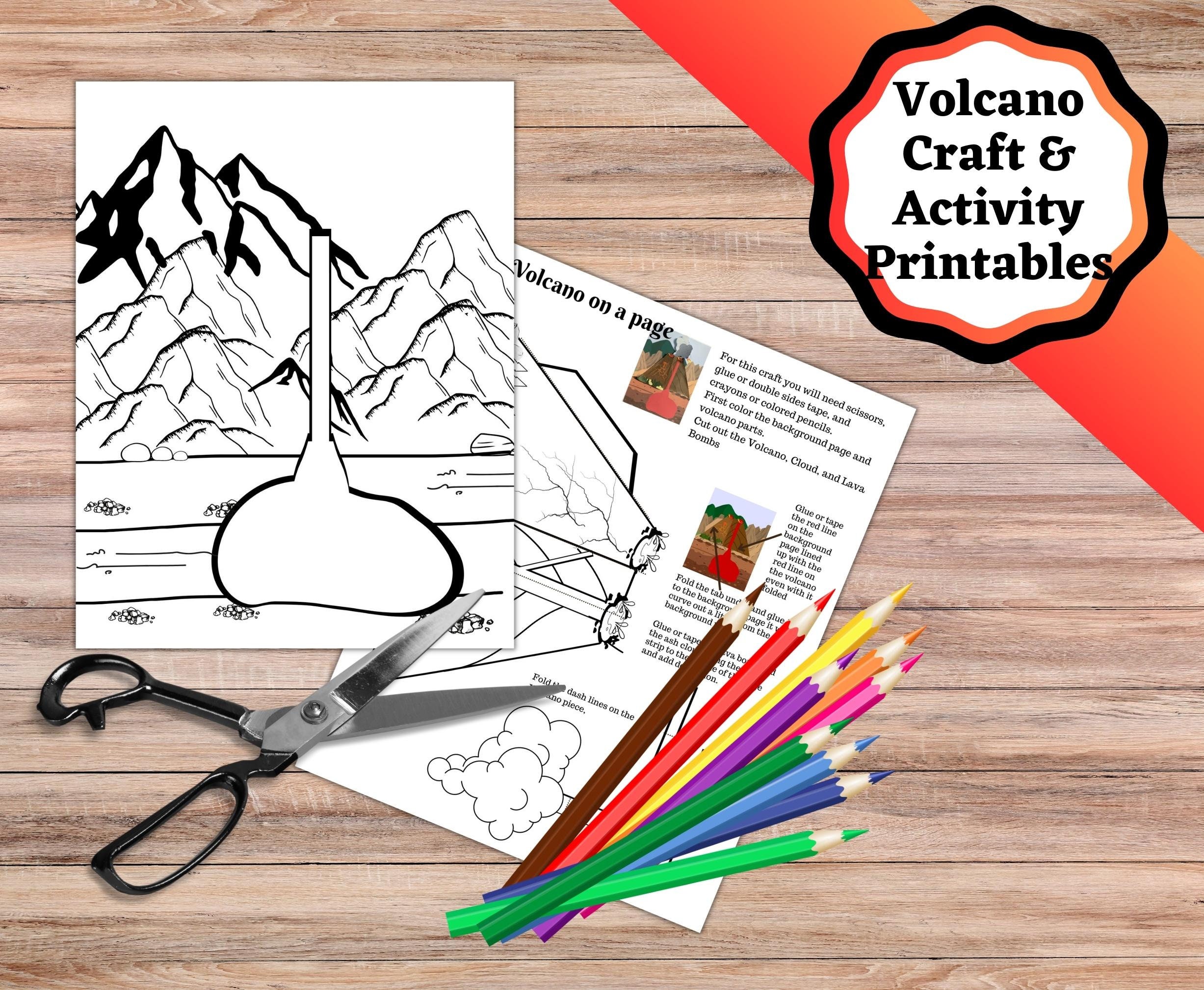 Printable Volcano Craft Pages, Craft, Activity, Coloring, and Maze ...