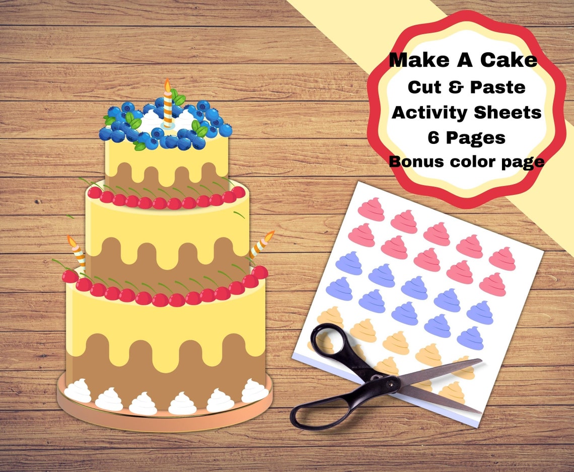 Printable Lets Make a Cake Activity Sheets. Decorate a Cake - Etsy