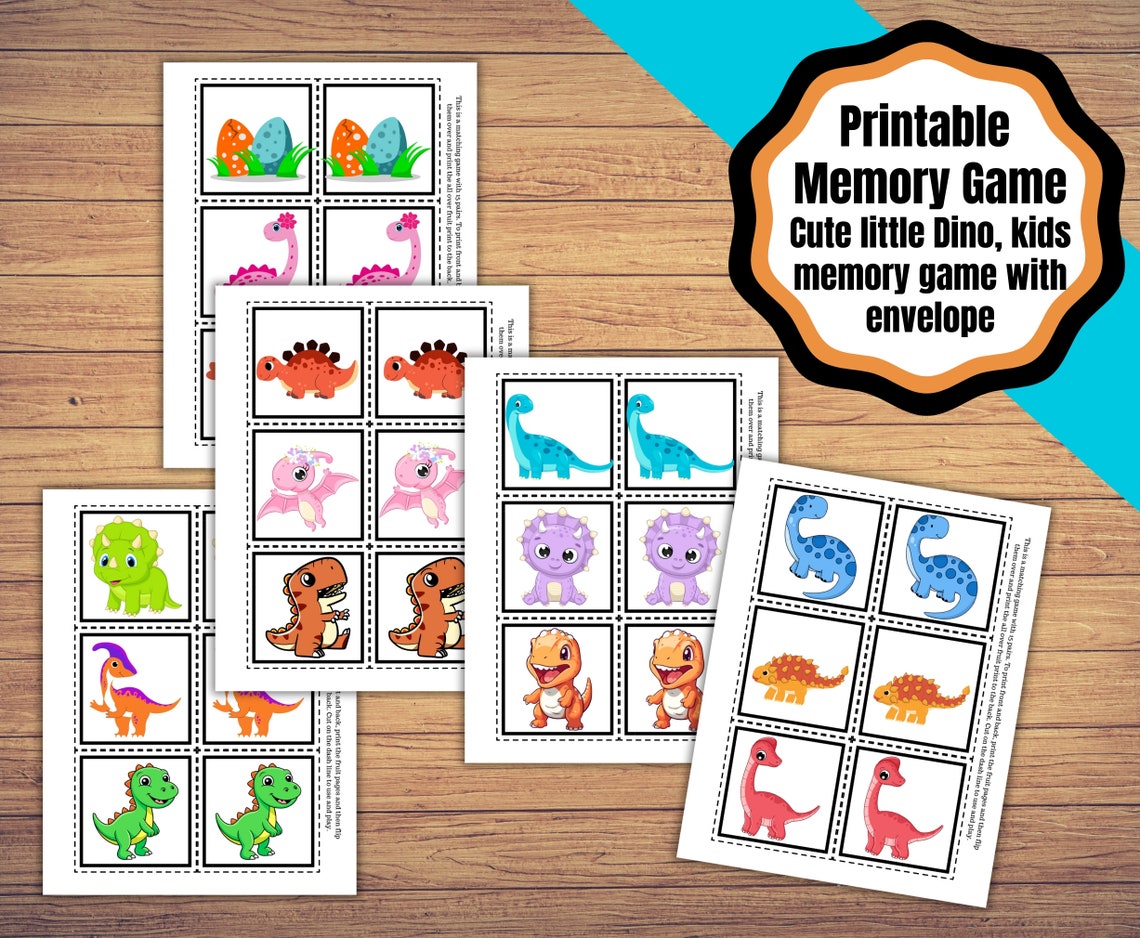 Printable Cute Dino Kids Memory Game. Printable Memory Game for Kids ...