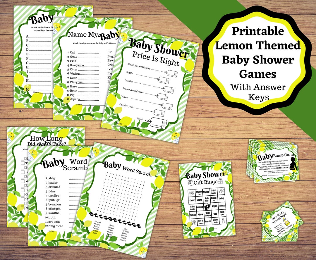 Printable Lemon Themed Baby Shower Games, Baby ABC, How Long Did Baby ...