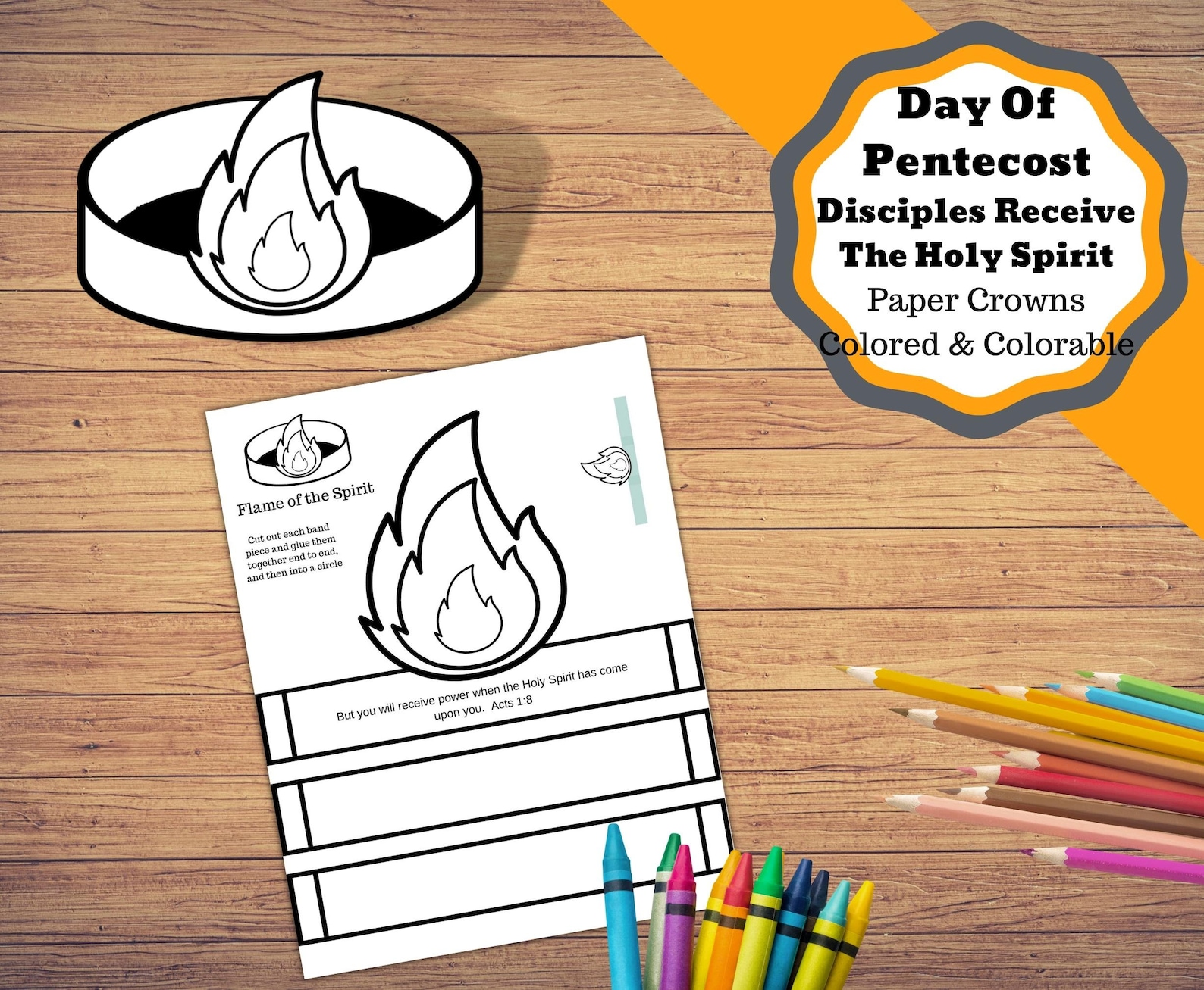 Printable Day of Pentecost Paper Crowns Craft, Disciples Receive the ...