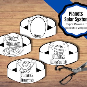 Planet and Solar System Paper Crown, Planets Colorable Kids Craft ...