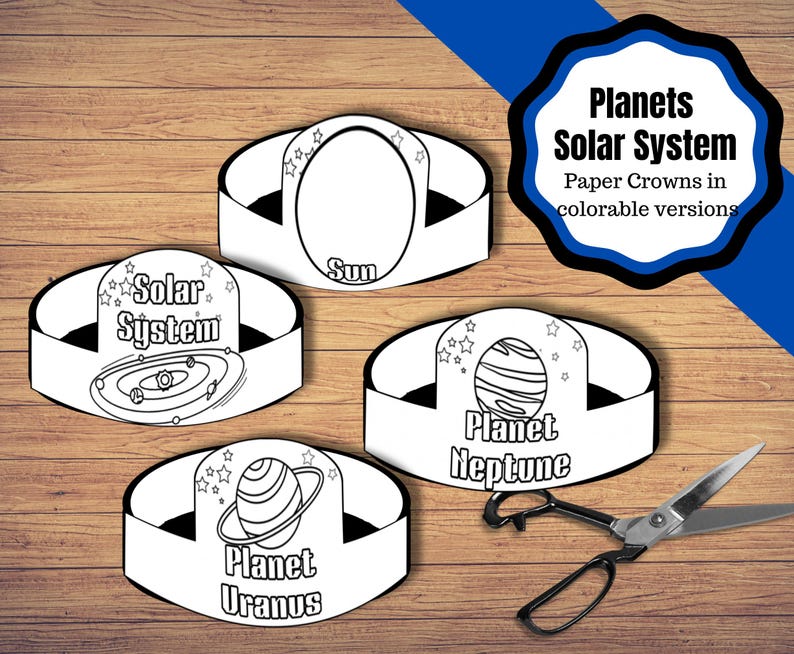 Planet and Solar System Paper Crown, Planets Colorable Kids Craft ...