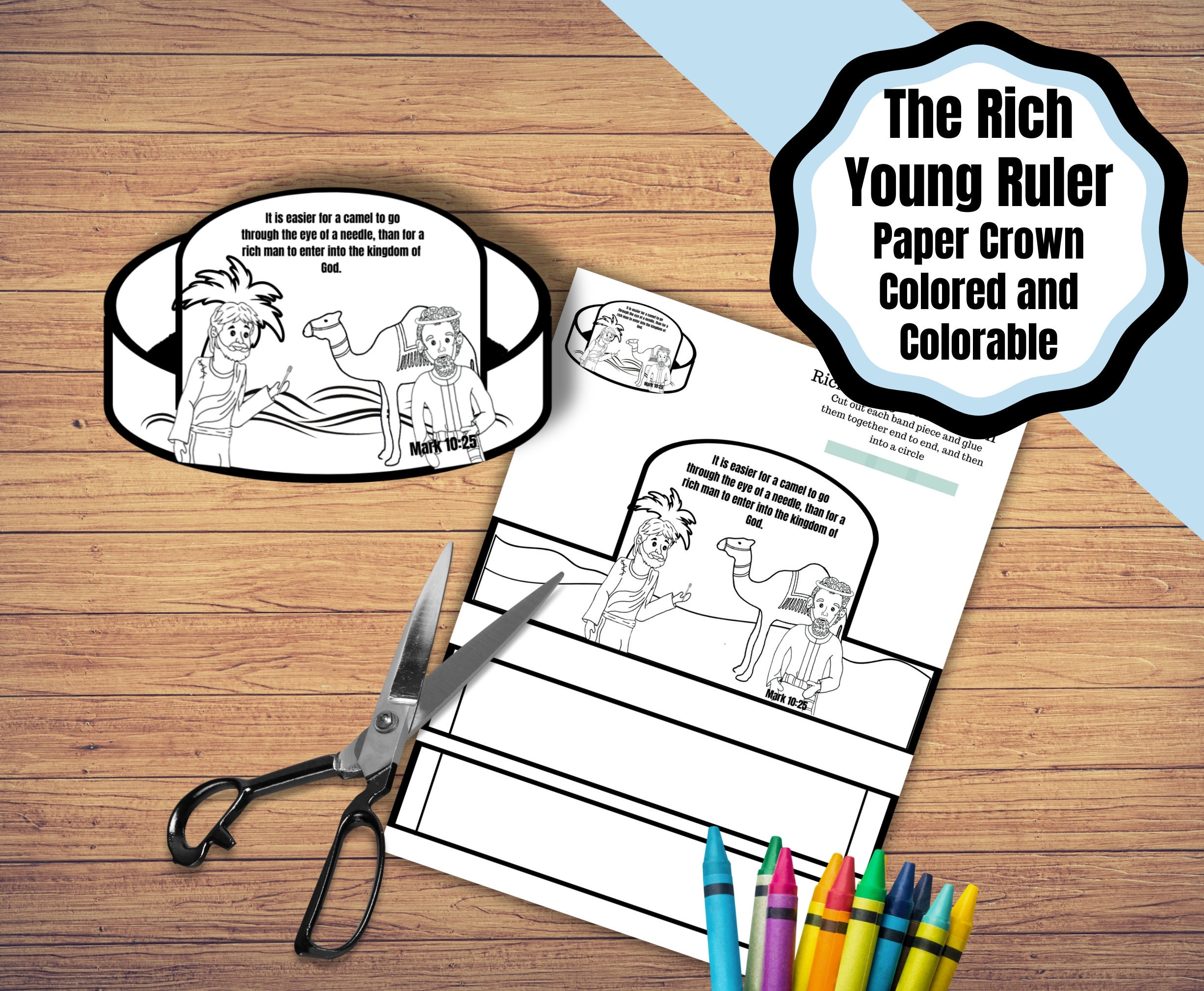 Printable Paper Crowns for the Rich Young Ruler Bible Lesson. Colored ...
