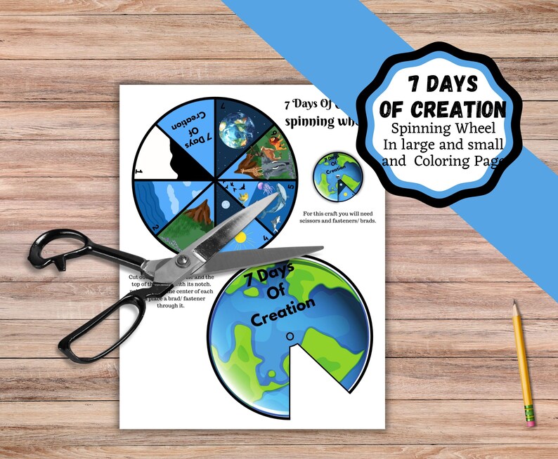 Printable Creation Story Wheel Craft. Large and Small Spinning Wheel ...
