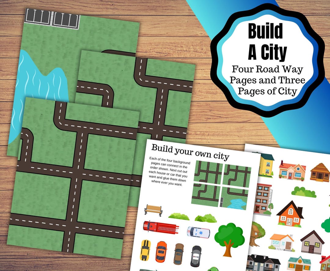 Build a City. Four Road Work Pages With Houses and Buildings to Cut Out ...
