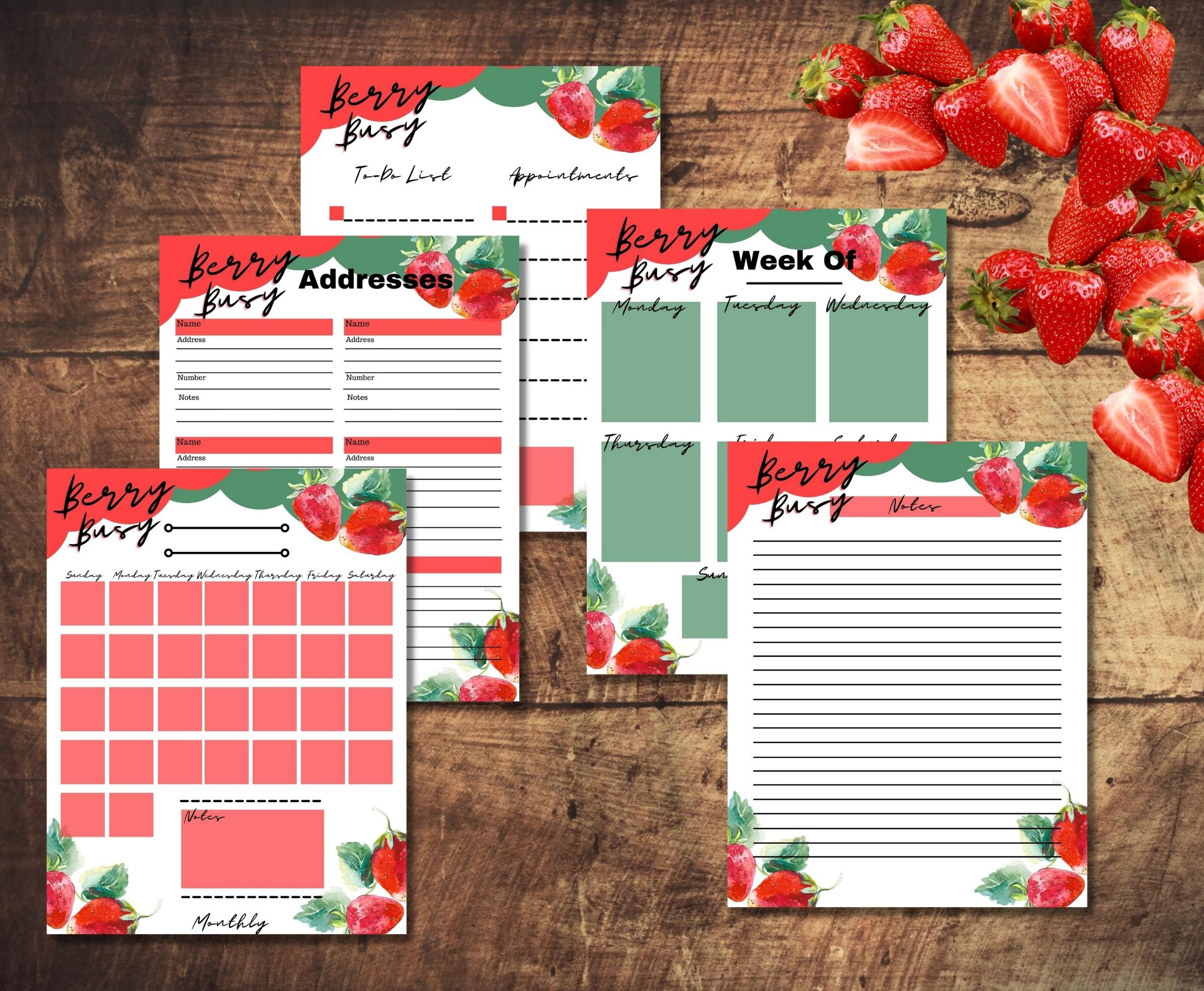 Strawberry Themed Planner, Easy Planner, Summer Strawberry Themed ...