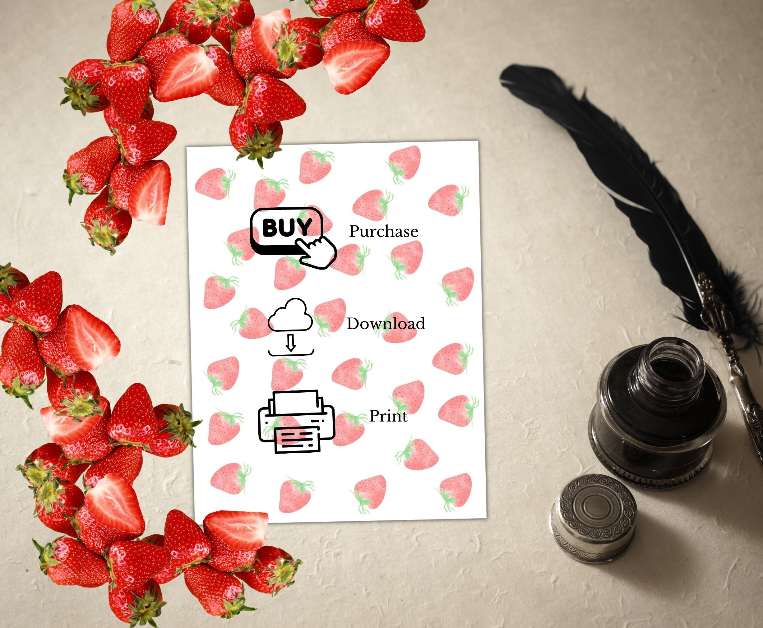 Printable Watercolor Strawberry Themed Stationary Letter Writing Set ...