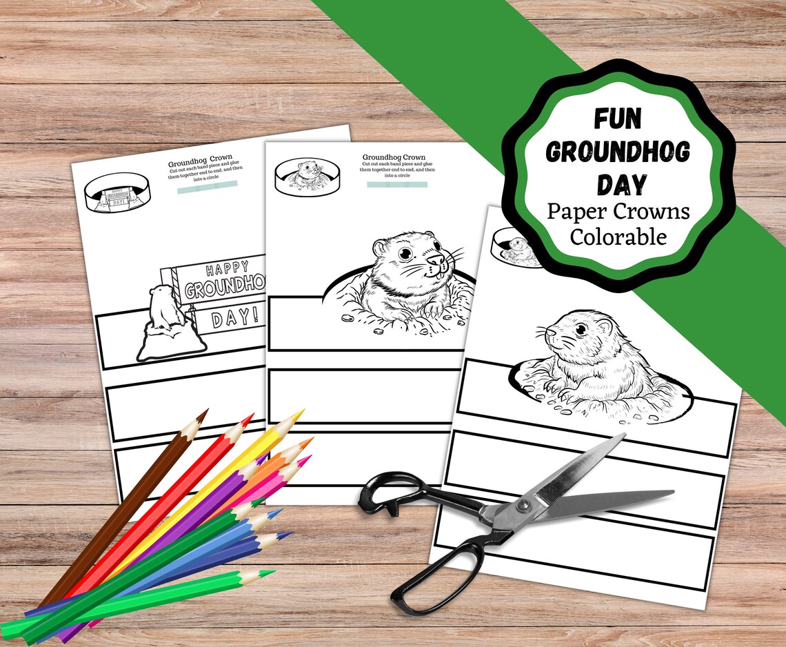 Printable Colorable Groundhog Day Paper Crowns, Fun Groundhogs Day ...