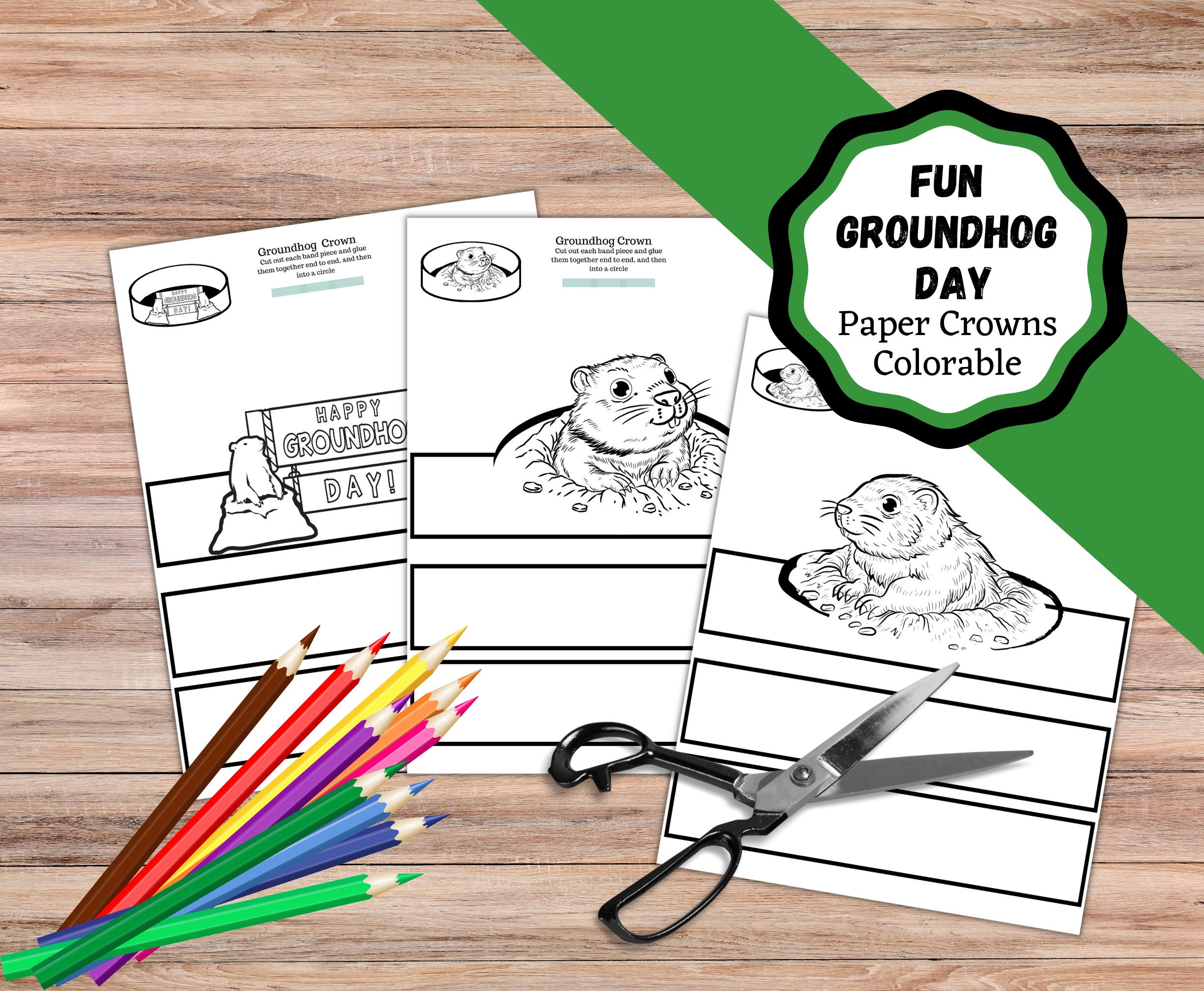 Printable Colorable Groundhog Day Paper Crowns, Fun Groundhogs Day ...