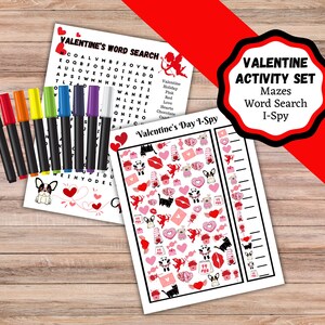 Printable Valentine's Day Word Search, Mazes, and Puzzles. Set of ...