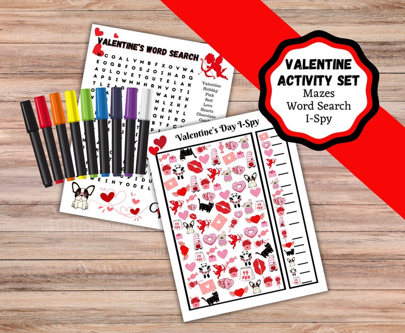 Printable Valentine's Day Word Search, Mazes, and Puzzles. Set of ...