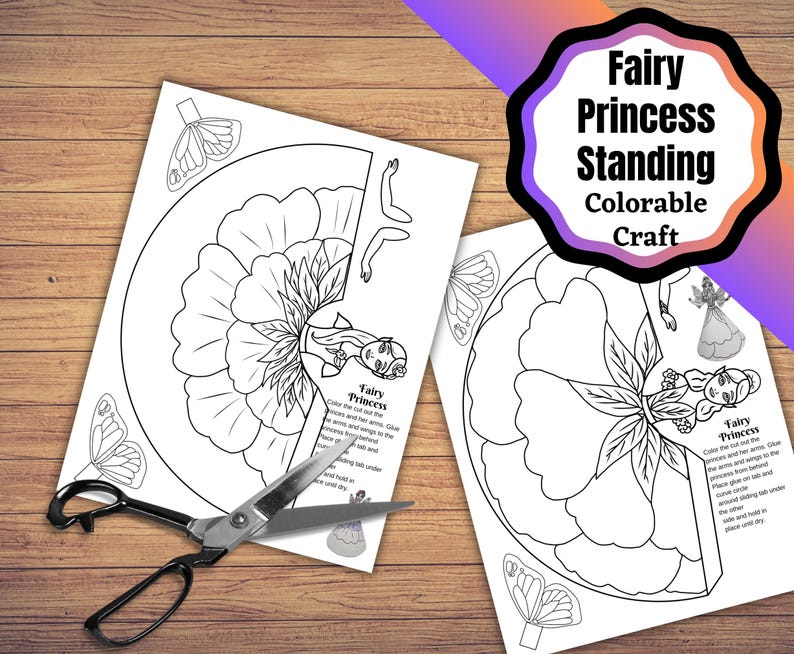 Standing Fairy Princess With Wings Colorable Craft. Printable Paper ...