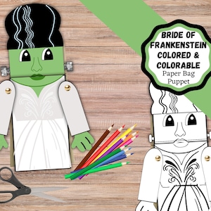 Bride of Frankenstein Paper Bag Puppet, Paper Bag Puppet Kids Craft for ...