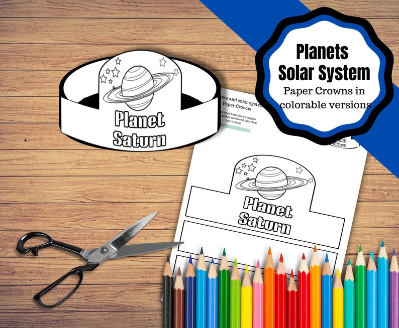 Planet and Solar System Paper Crown, Planets Colorable Kids Craft ...