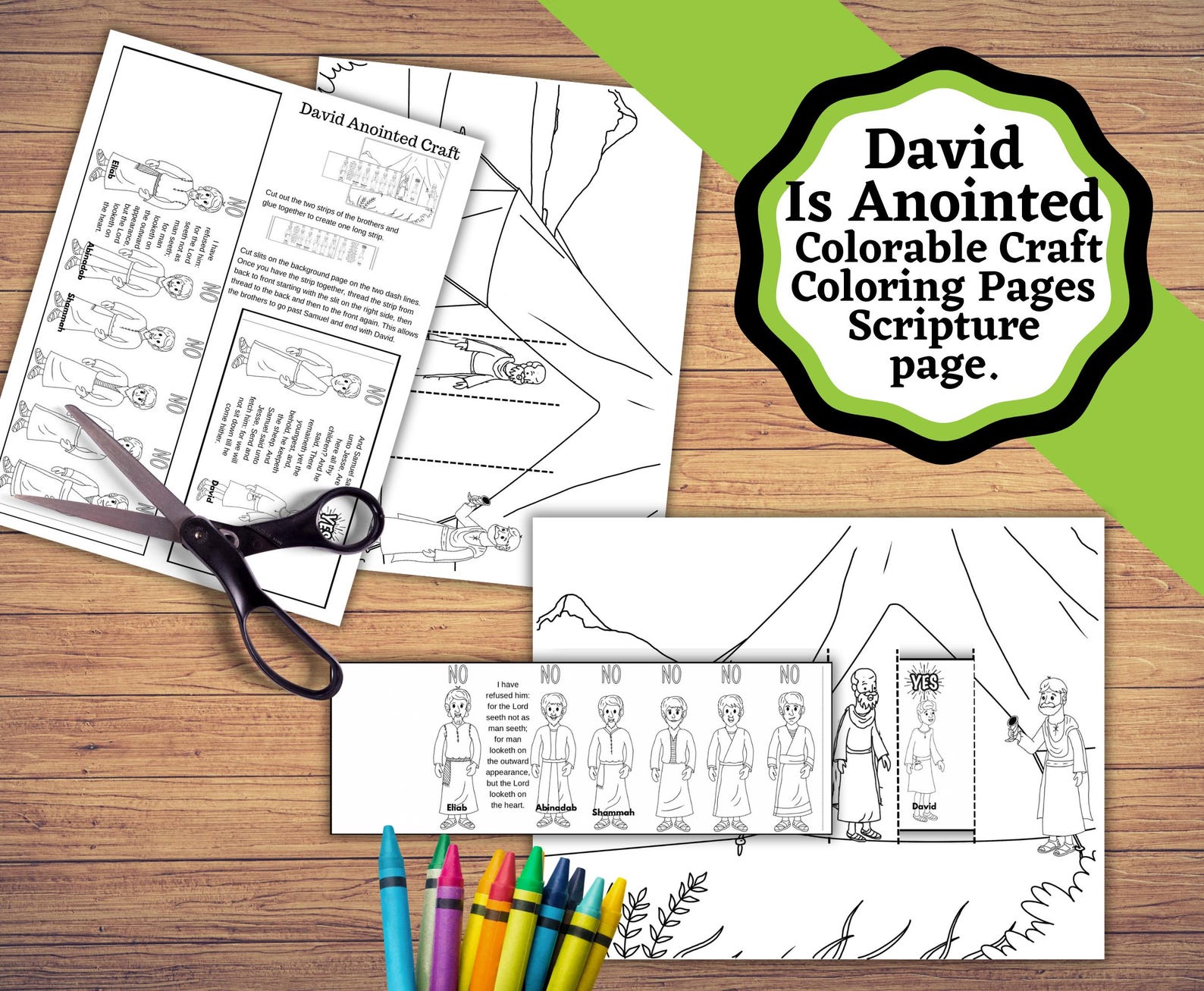 Colorable David Anointed Bible Craft, Coloring Pages, and Scripture ...