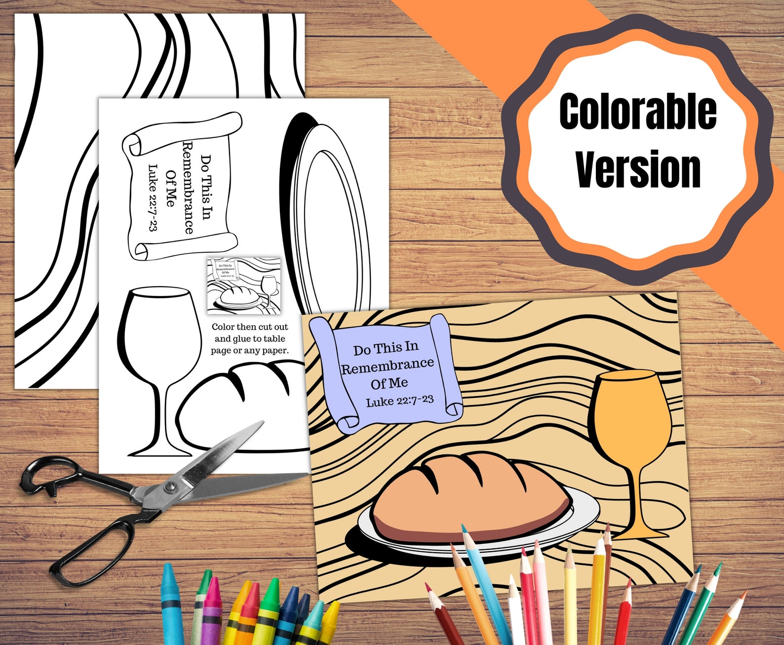 Printable Lords Supper Craft, Last Supper Craft, Comes With a Colored ...