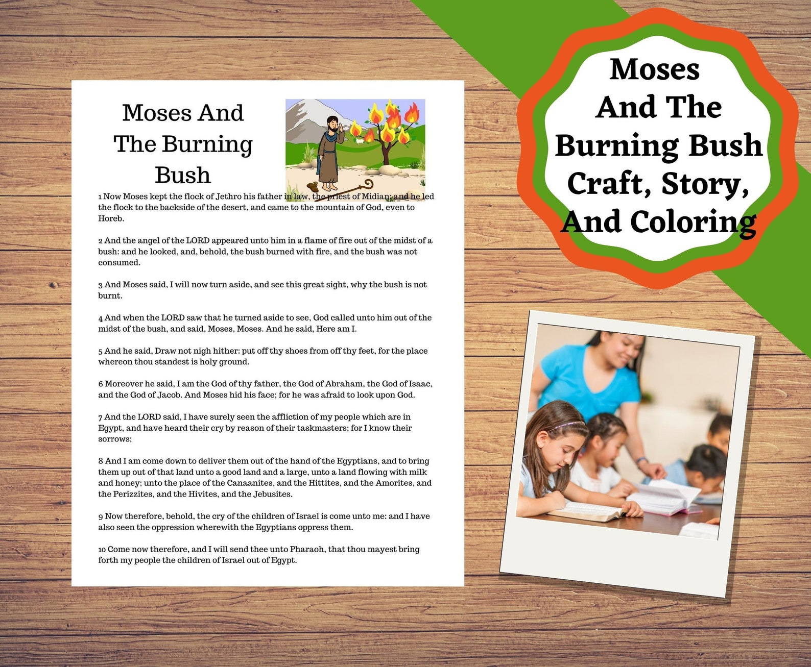 Moses and the Burning Bush, Printable Set of Craft and Coloring Pages ...