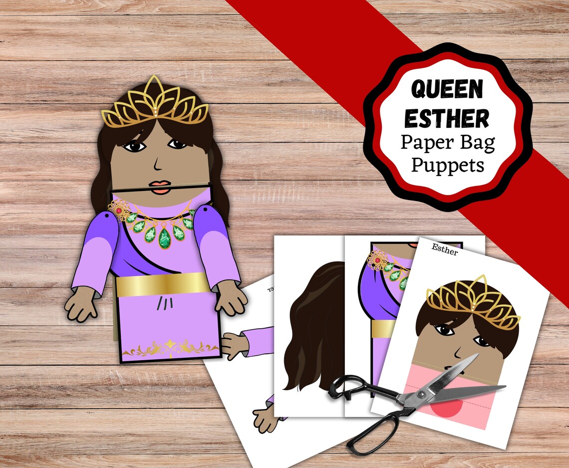 Printable Paper Bag Puppets for Esther, Bible Story Book of Esther ...