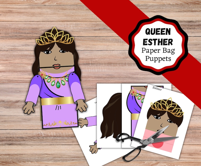 Printable Paper Bag Puppets for Esther, Bible Story Book of Esther ...