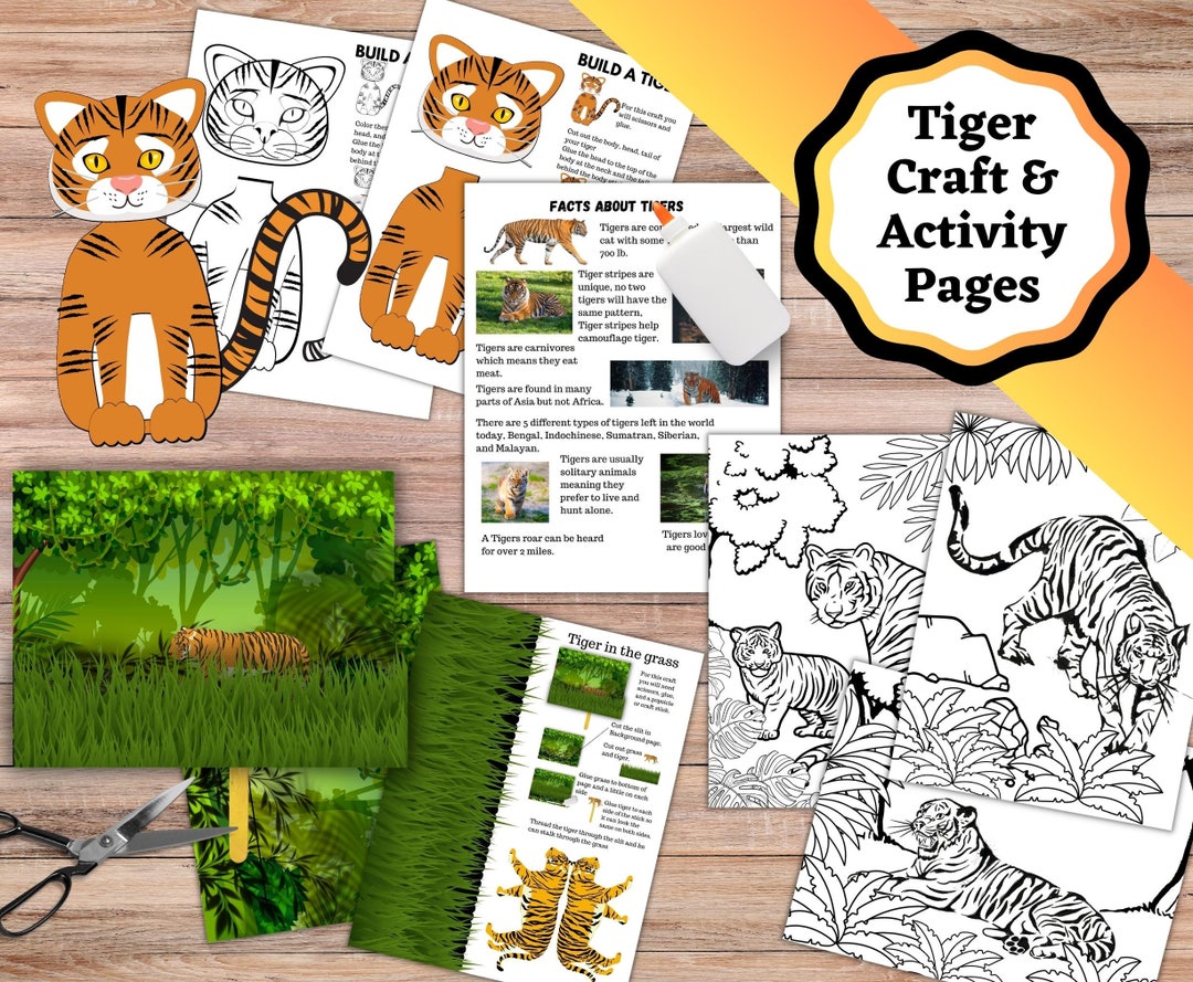 Printable Tiger Craft and Activity Set. Build a Tiger, Tiger in Jungle ...