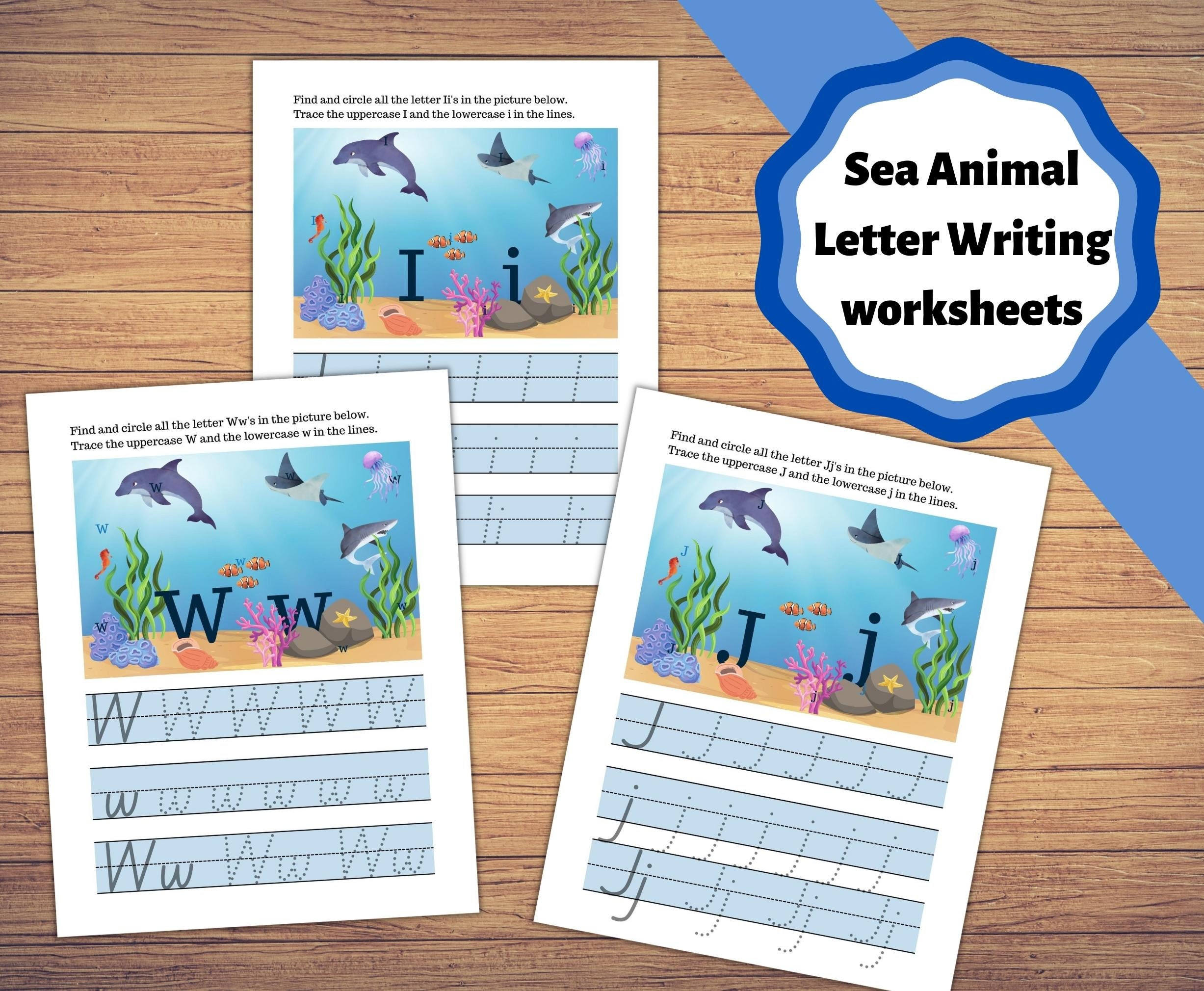 Sea Creature/underwater Printable Letter Writing Practice Worksheets ...