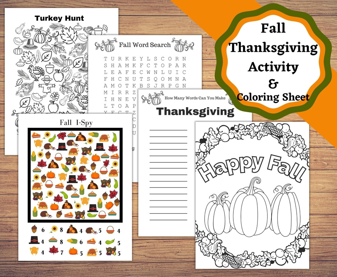 Fall, Thanksgiving Printable Set of Activity Sheets. Fun Fall I-spy, Word Search and More. - Etsy