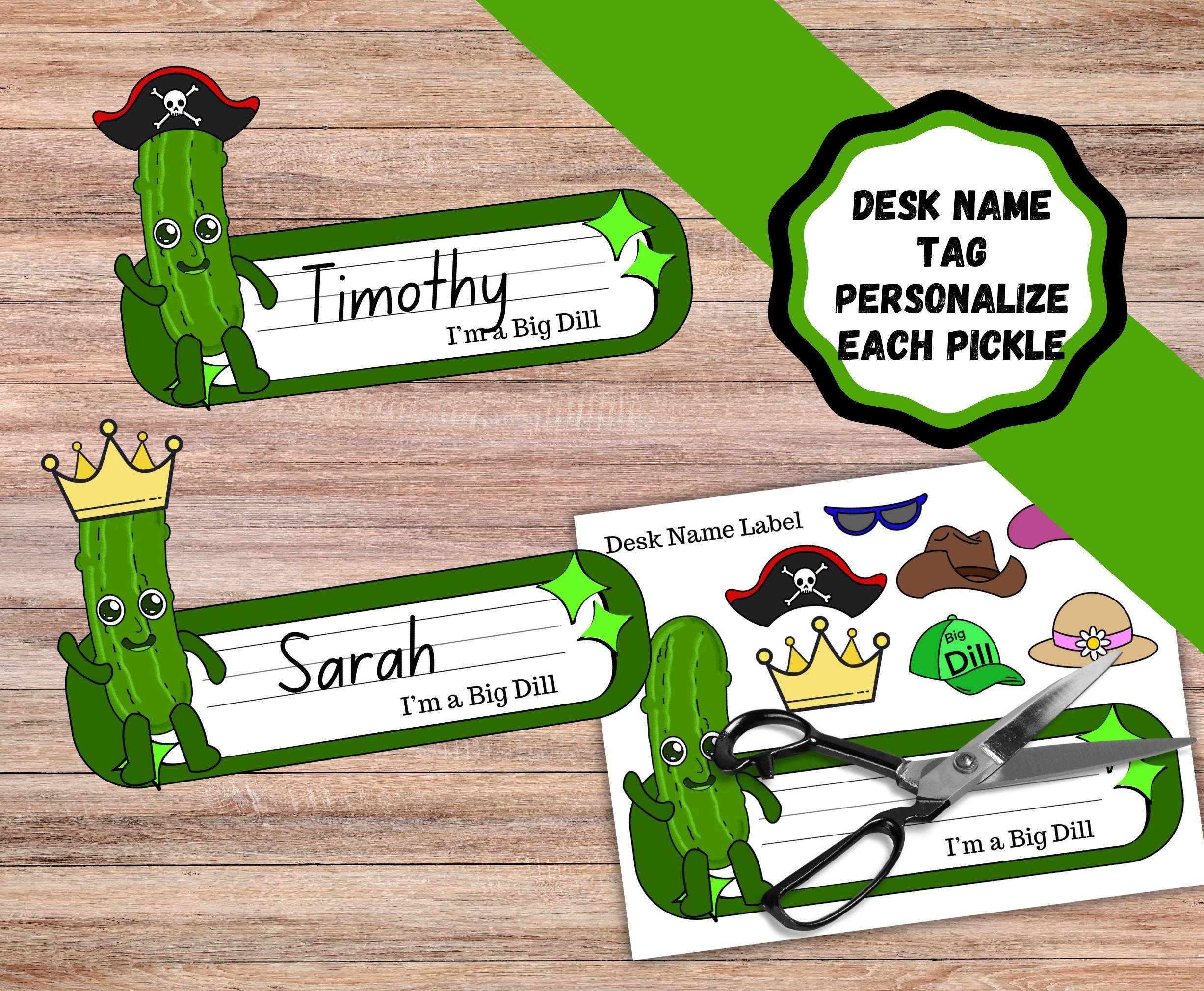 Printable Pickle Desk Name Tag, Colored and Colorable Desk Top Label or ...