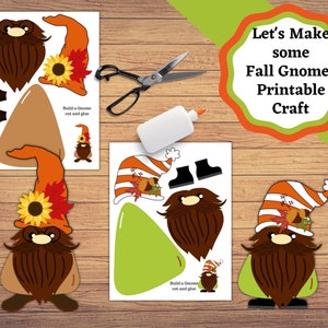 Make a Gnome Printable Craft, Fall Gnome Decoration, Gnome Crafts, Cut ...