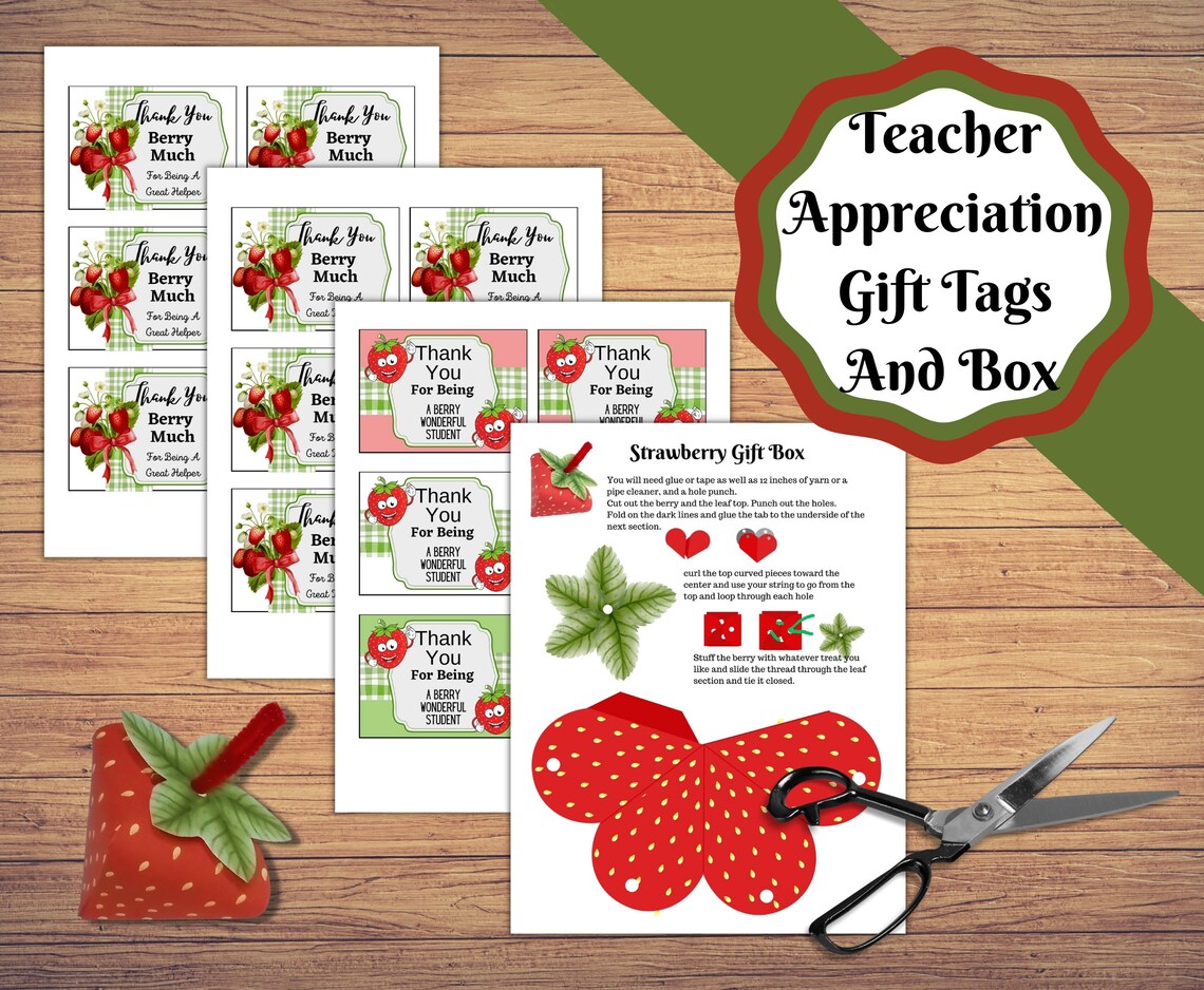 Printable Strawberry Themed Gift Box and Gift Cards for Teacher ...