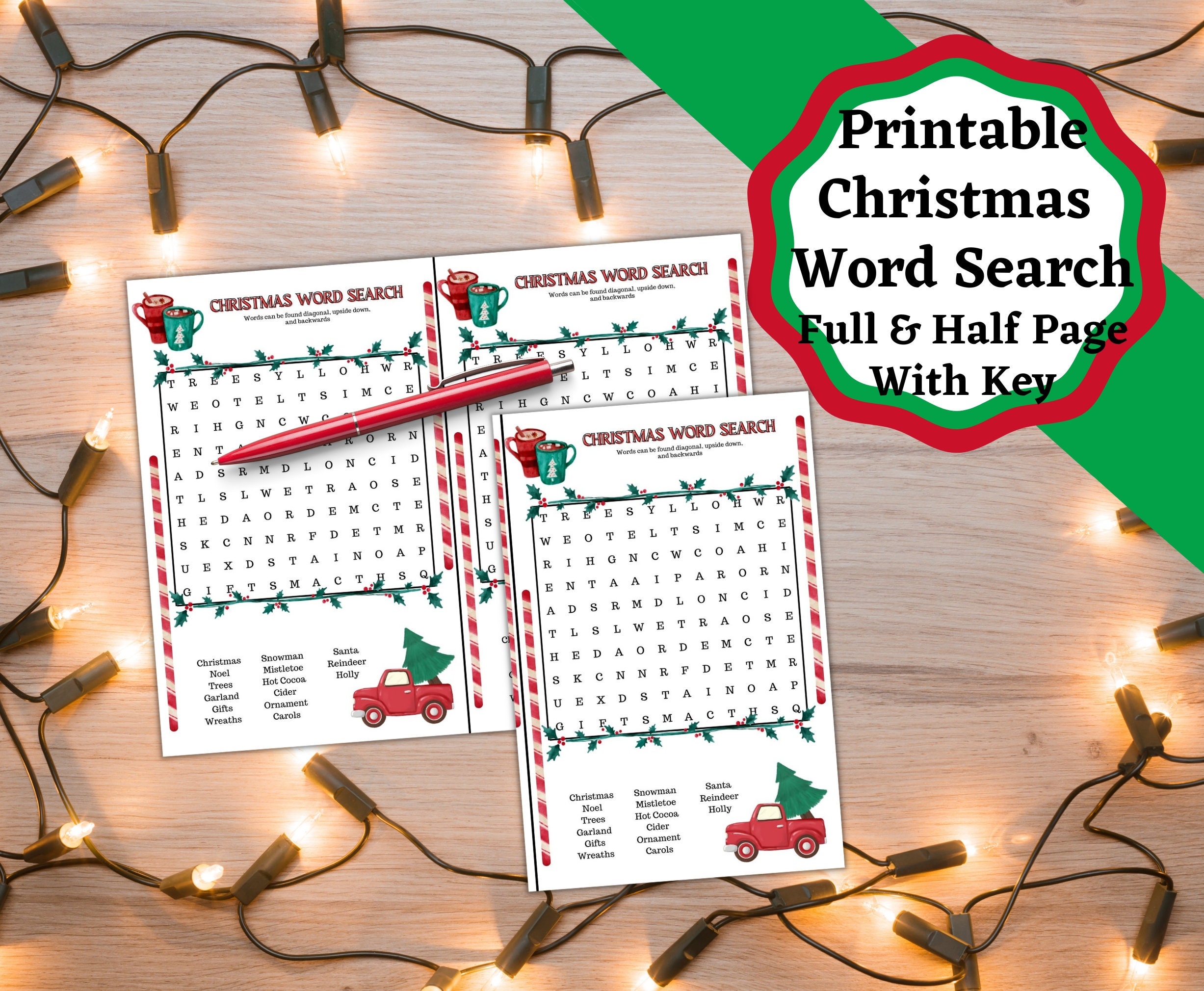 Christmas Printable Word Search in Full Page and Half Page Sizes. Comes ...