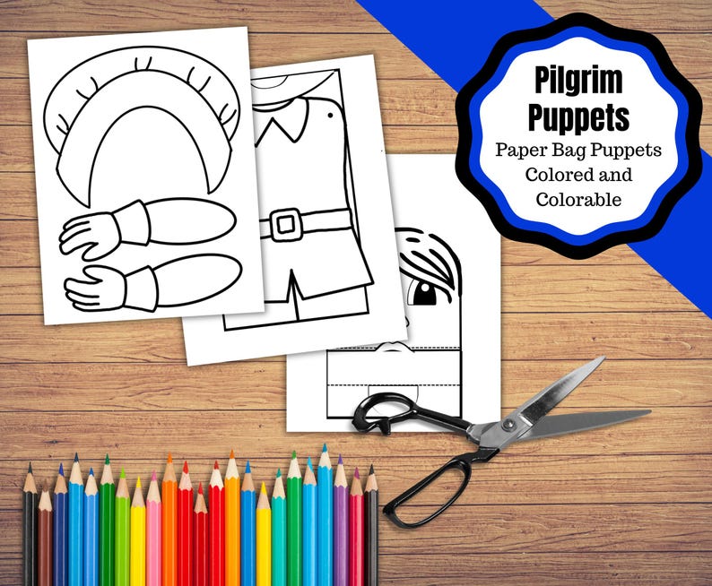 Pilgrim People Paper Bag Puppets, First Settlers Thanksgiving Paper Bag ...