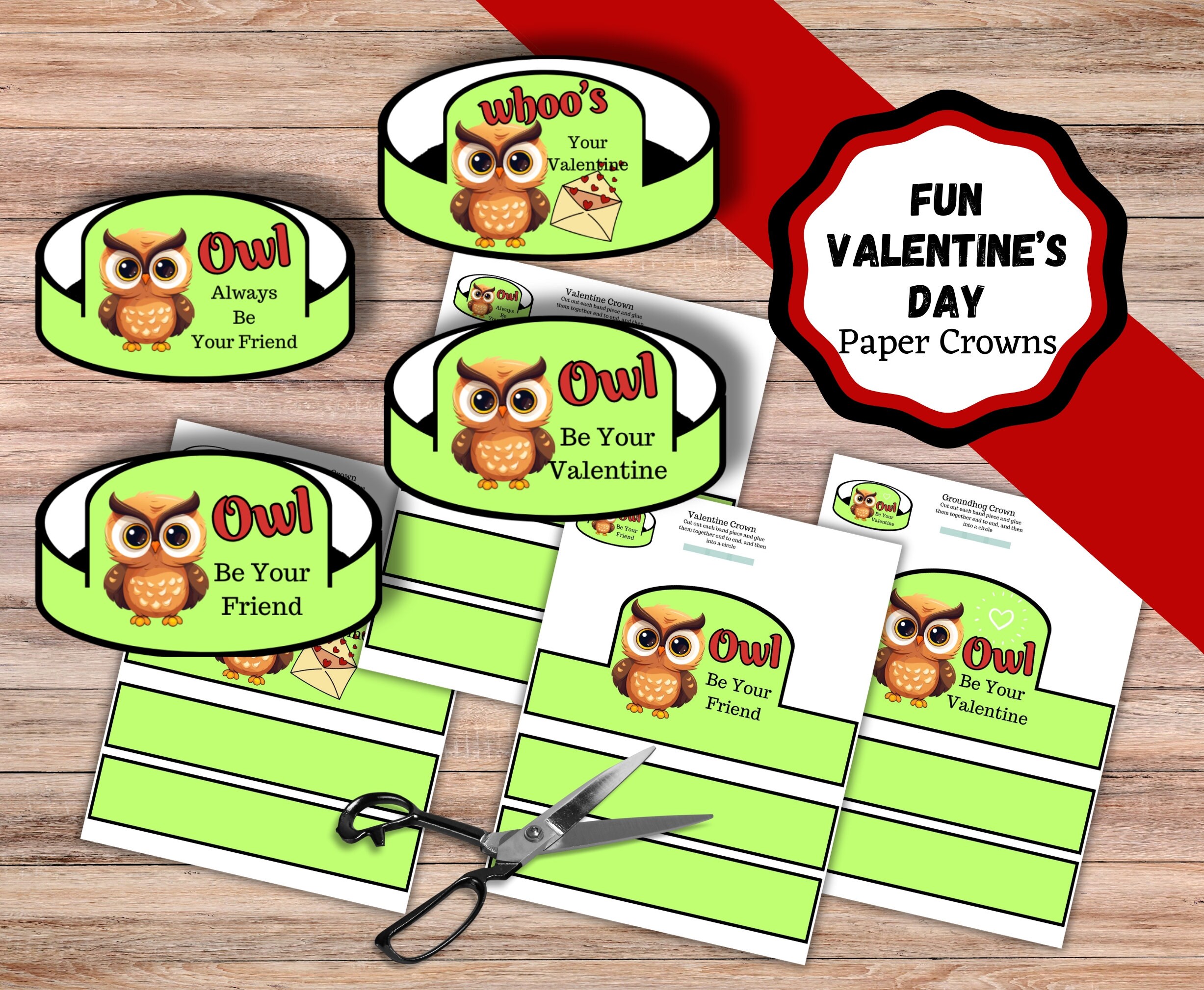 Printable Owl Themed Valentine's Day Paper Crowns. Printable Valentines ...