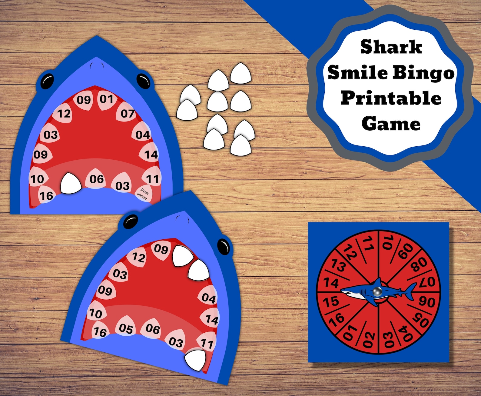 Printable Shark Bingo Game, Shark Smile Bingo Game With 25 Cards You ...