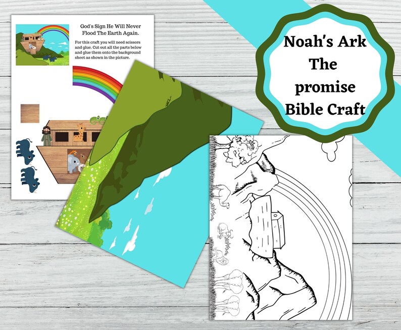 Noah's Ark, End of the Flood God Sends a Rainbow as a Promise. Bible ...