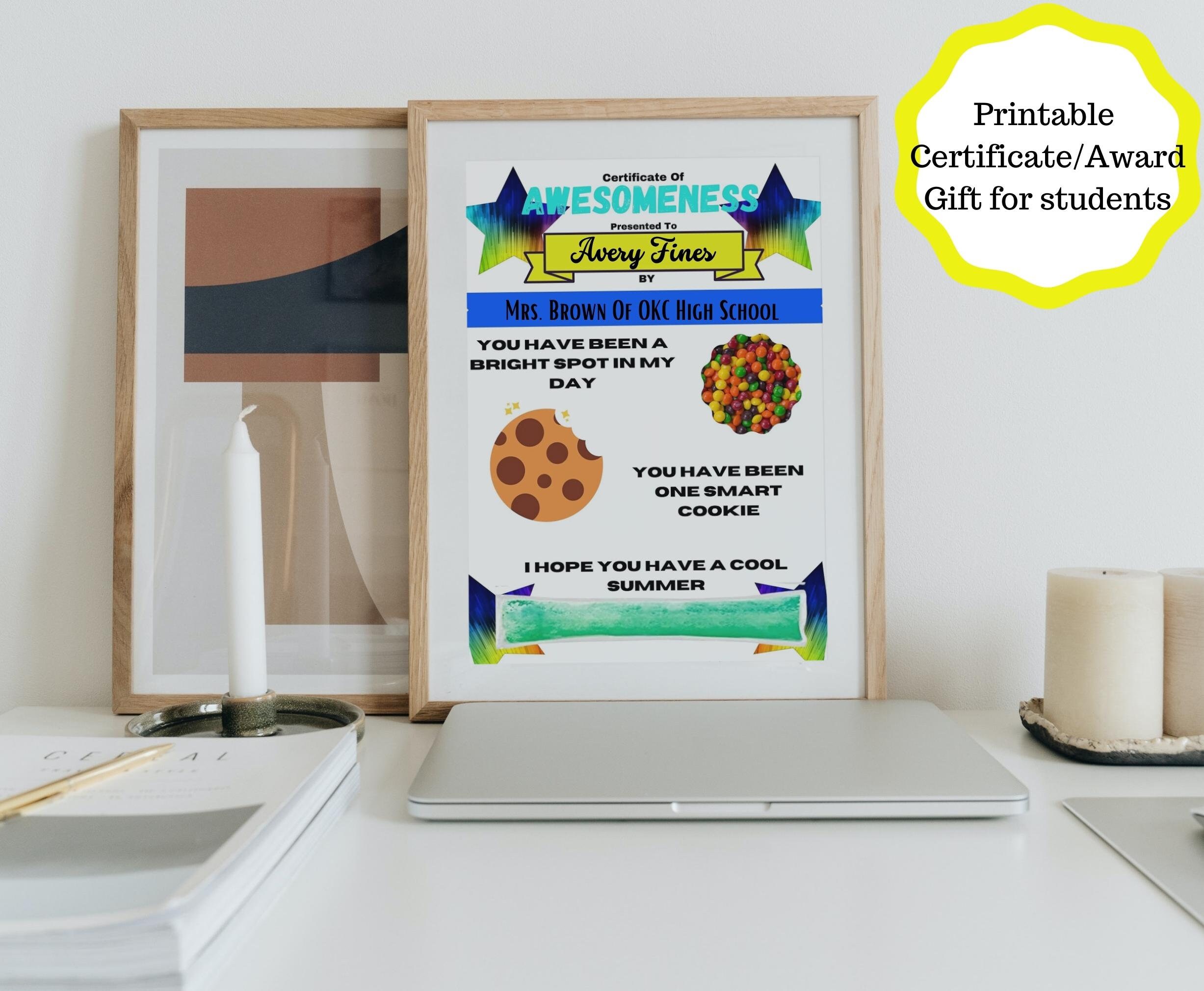 Student Certificate/award Gift From Teacher Editable File Candy Pun ...