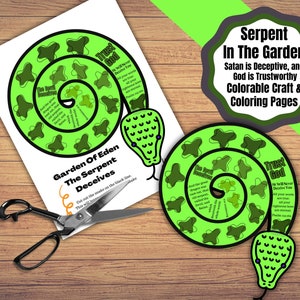 Printable Serpent in the Garden Bible Craft. Colored and Colorable ...