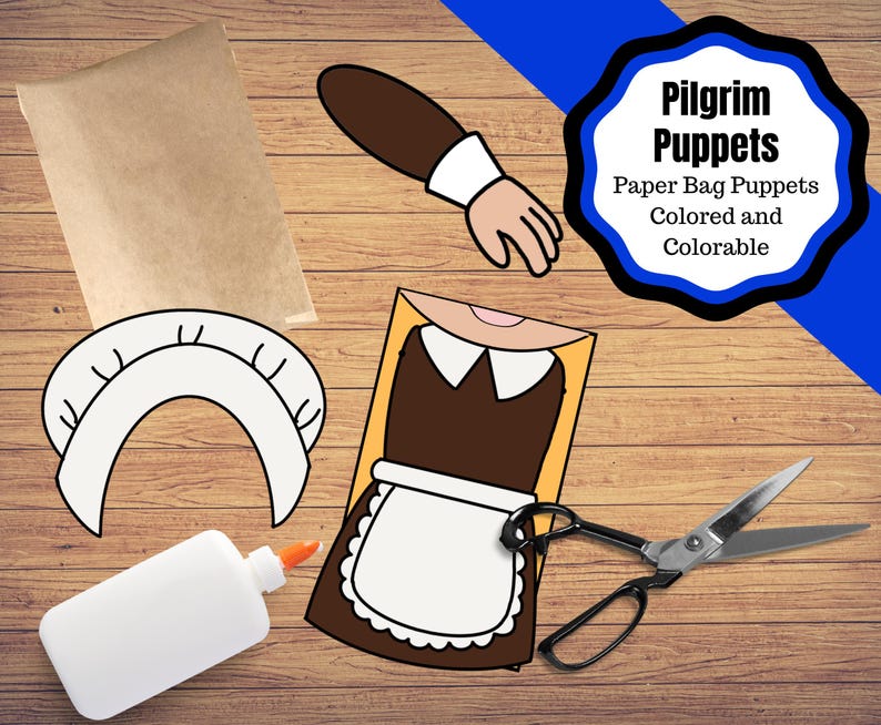 Pilgrim People Paper Bag Puppets, First Settlers Thanksgiving Paper Bag ...