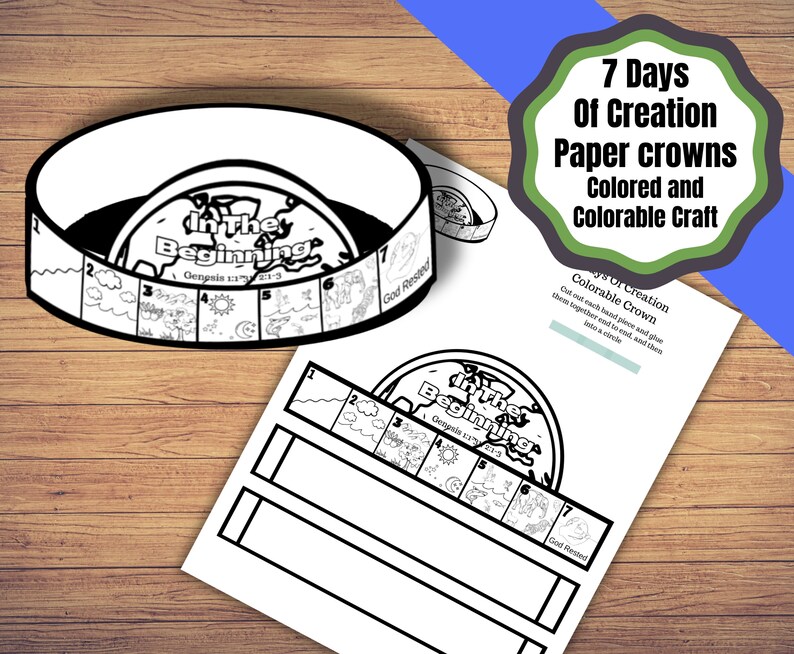Printable 7 Days of Creation Paper Crown. in the Beginning Colorable ...