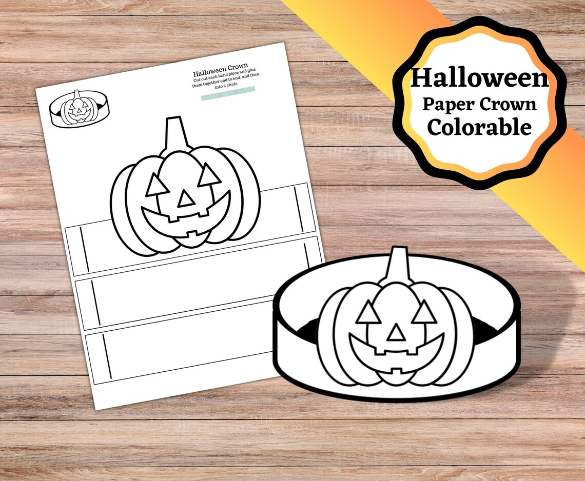 Halloween Paper Crowns Printable, Colorable. Black and White Halloween ...