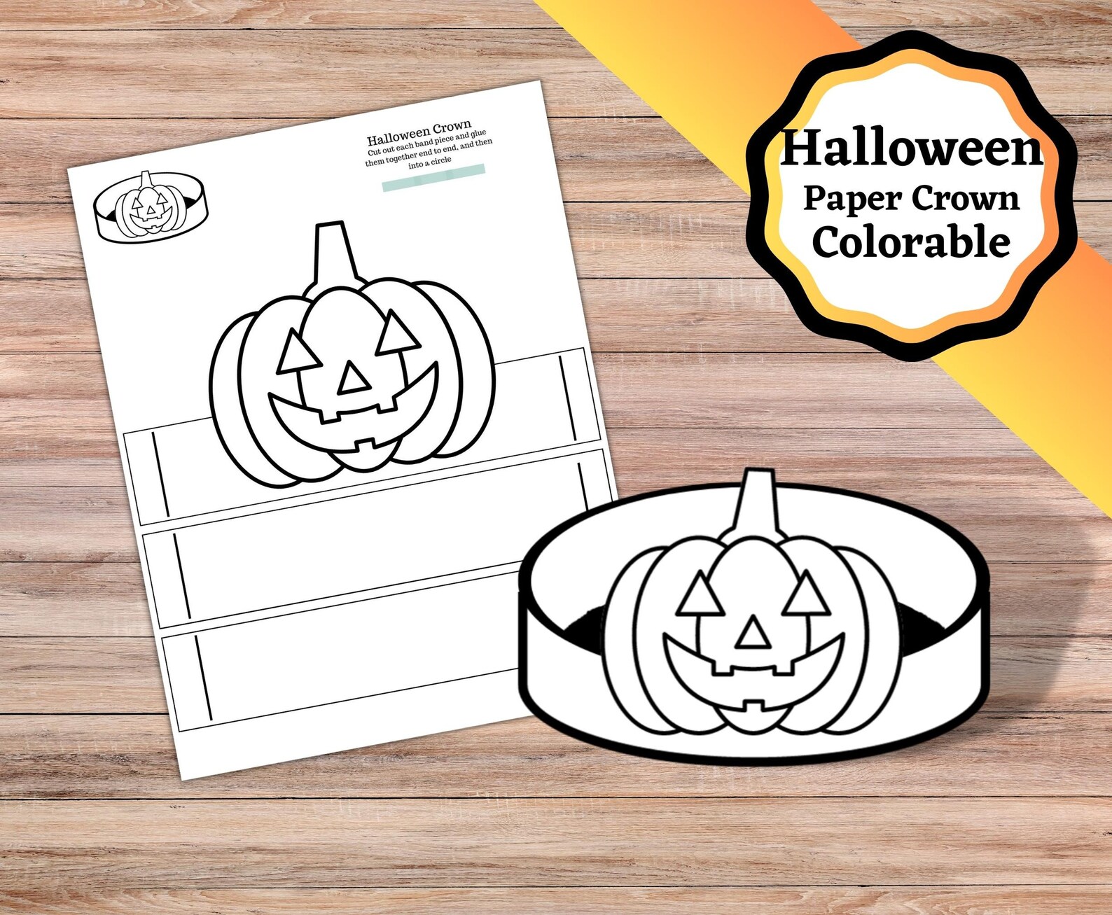 Halloween Paper Crowns Printable, Colorable. Black and White Halloween ...