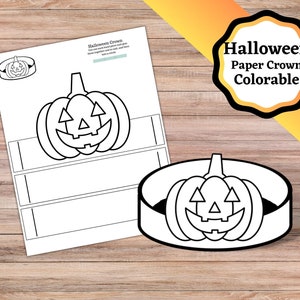 Halloween Paper Crowns Printable, Colorable. Black and White Halloween ...