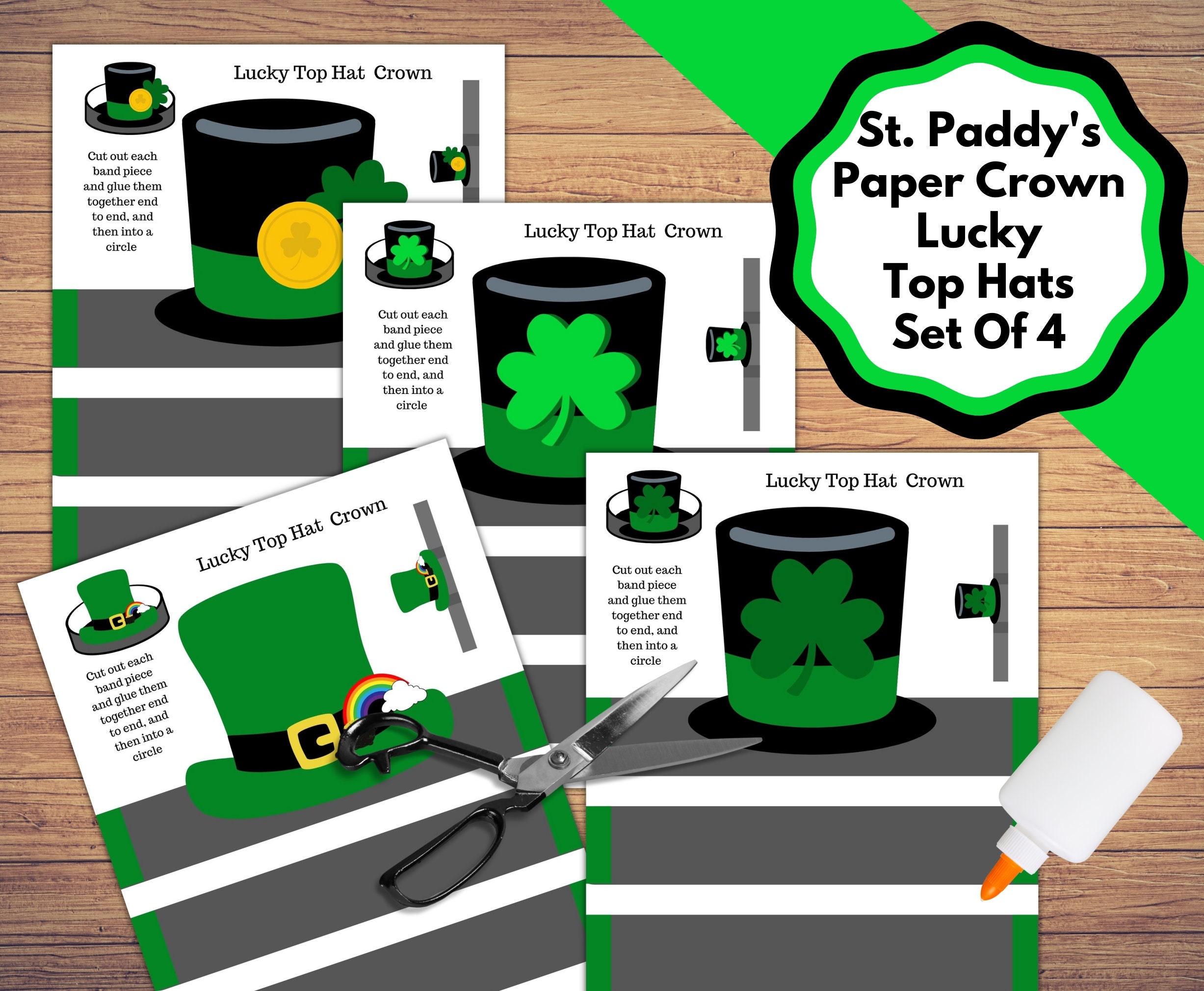 Printable Paper Lucky Top Hats Crown for Kids, St. Patrick's Day Kids ...
