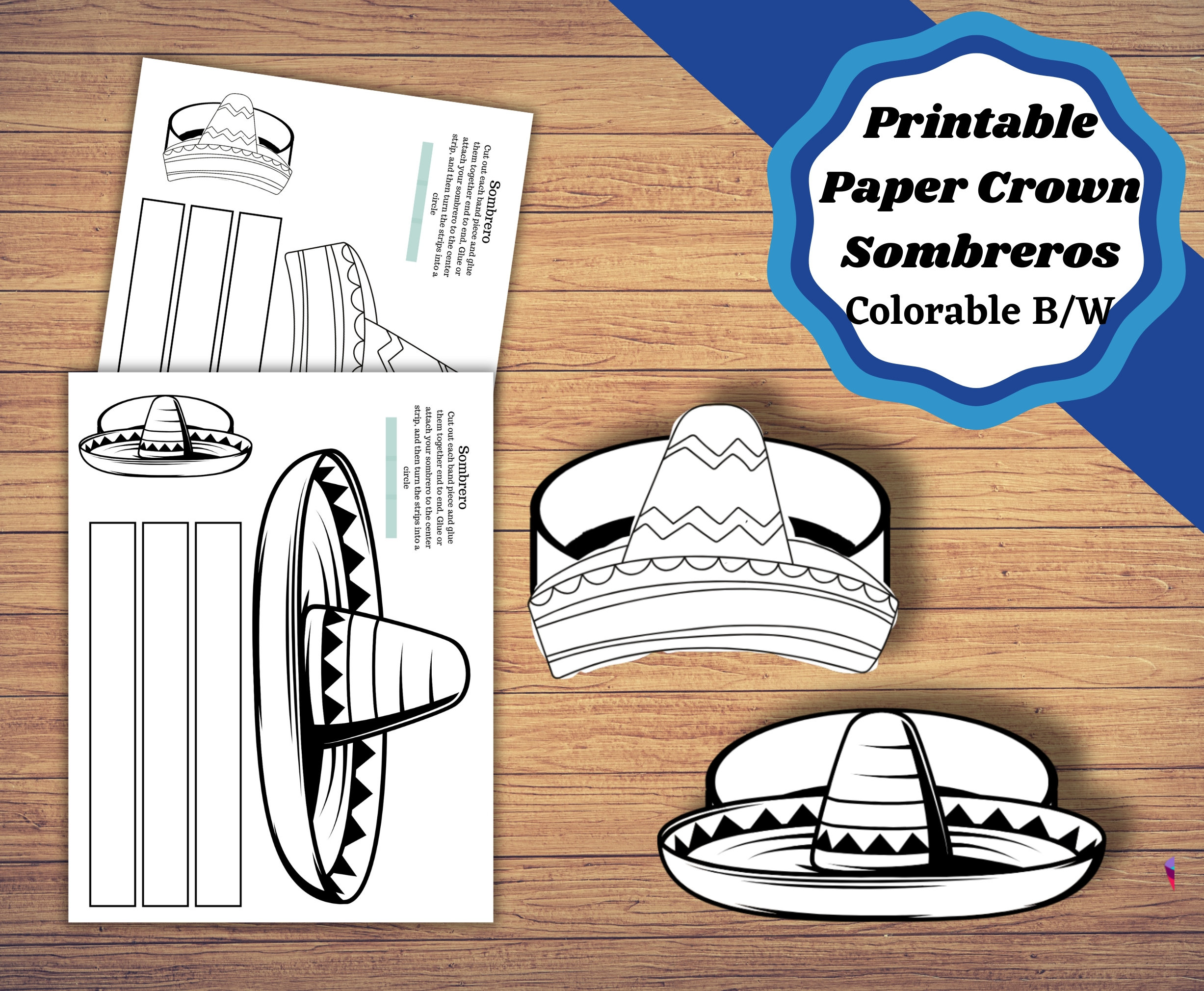 Printable Sombrero Paper Crowns, Cinco De Mayo Craft. Sombrero Hat ...